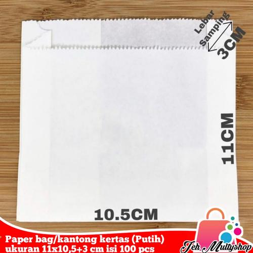 Jual Paper bag/kantong kertas (Putih) ukuran 11x10,5+3 cm (100 pcs ...