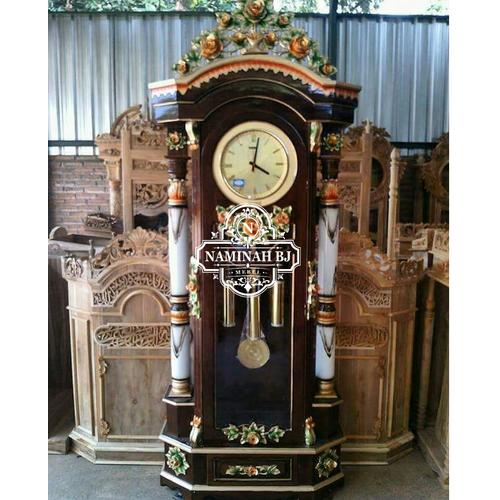 Jual Almari jam hias kayu jati ukir model mawar warna salak brown emas ...