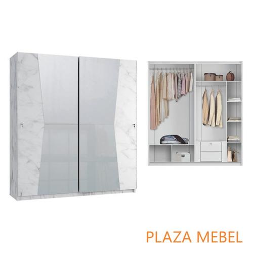 Jual Lemari Pakaian Baju Sliding Marble 4D SL Putih Wardrobe Besar 2 ...
