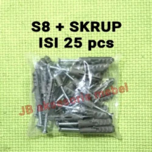 Jual NYLON TEMBOK + SKRUP S8 isi 25pcs / NILON DINDING COR + SEKRUP S8 ...