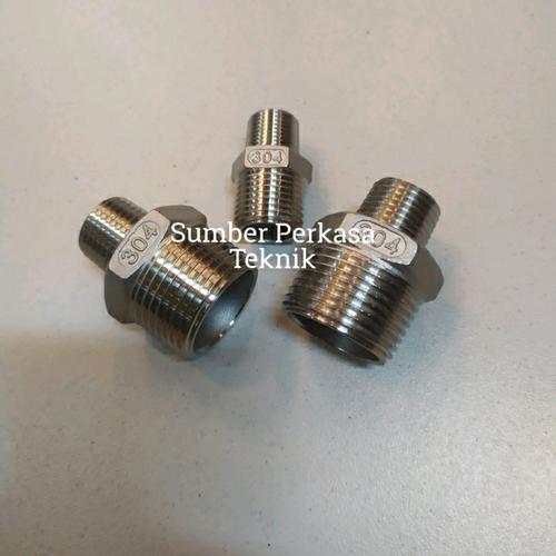 Jual V -Sok Double Nepel Stainless SS304 Drat 2 x 1/2 inch / Nepel Reducer - Jakarta Barat ...