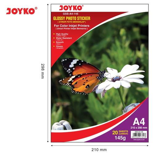 Jual Joyko Glossy Photo Sticker GSS-A4-145 20 Sheets/ Kertas Sticker ...