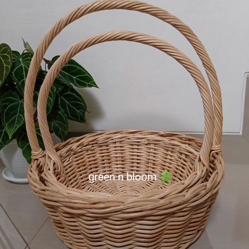 Jual keranjang parcel rotan bulat besar tangkai handle anyaman bahan ...