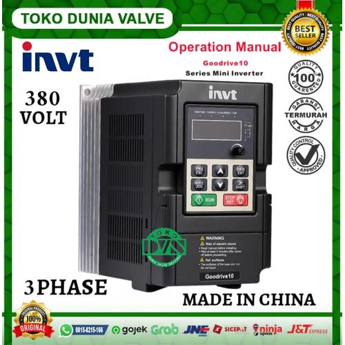 Jual INVERTER INVT GD10-1R5G-4-B/1.5KW/380V - 3PHASE -1500WATT - Jakarta Pusat - Toko Dunia ...