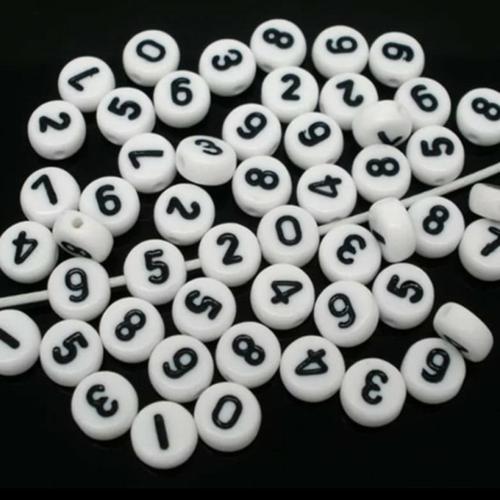 Jual Manik Mote Angka / Bulat Gepeng Putih / Angka Hitam / 6 mm ...