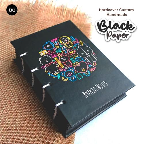 Jual Custom Hardcover Black Paper A6 Plain Notebook Binding - Custom ...