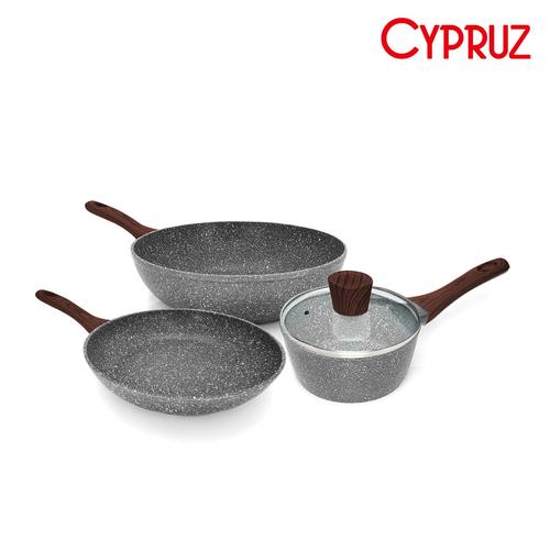 Jual Cypruz Marble Series Sauce Pan Lid Fry Pan Fry Wok Essential Set 4 ...
