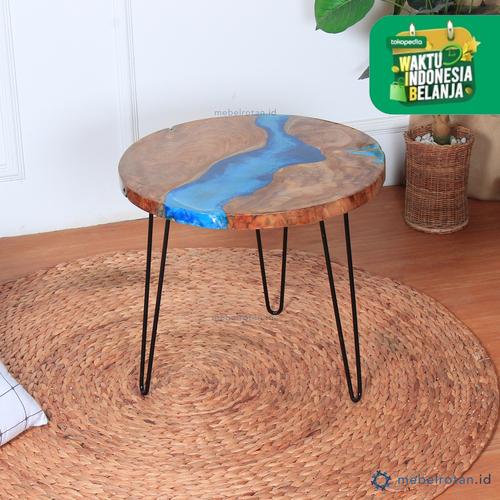 Promo MEJA TAMU BUNDAR RESIN | MEJA SOFA MINIMALIS UNIK Cicil 0% 3x ...