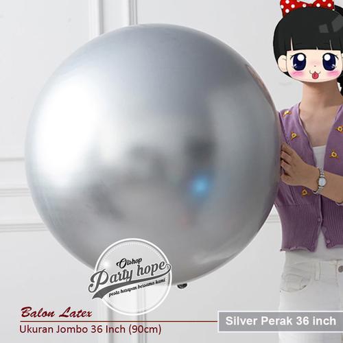 Jual balon latex jumbo SILVER 36 inch / balon silver dekorasi latex 36 ...