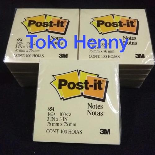 Jual POST IT 654 3M .... 1 PAK ISI 100 LEMBAR ... 76 mm X 76 mm ...