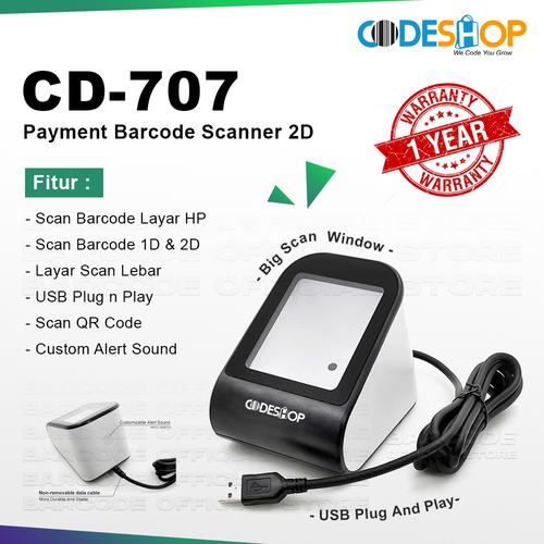 Jual 2D Omni Barcode Scanner Codeshop CD-707 Payment Box Dana QR Code ...