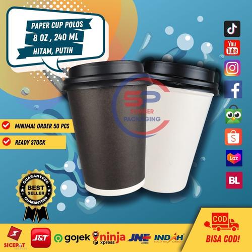 Jual PAPER CUP POLOS - GELAS KERTAS KOPI 8 OZ 240 ML HITAM / PUTIH - Putih - Kota Bandung ...