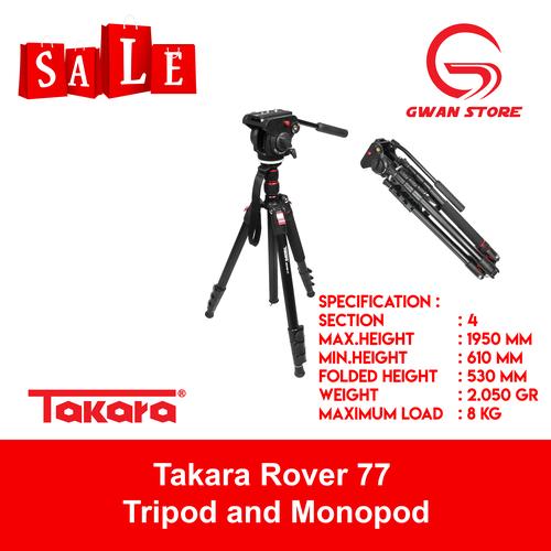 Jual Takara Rover 77 Fluid Head Compact 2 in 1 Traveller Tripod Monopod ...