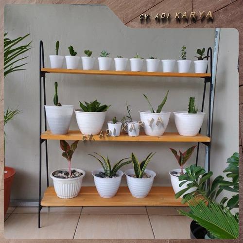 Jual Rak Bunga Besi Kayu 3 Susun Minimalis Tempat Dekorasi Rumah ...