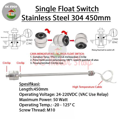 Jual Stainless Steel Water Level Sensor Single Float Switch 450mm /45cm ...