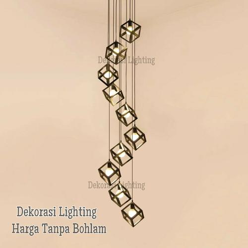 Jual lampu gantung void tangga 10in1 hias cafe minimalis model 10 lampu - Model Kotak - Jakarta ...