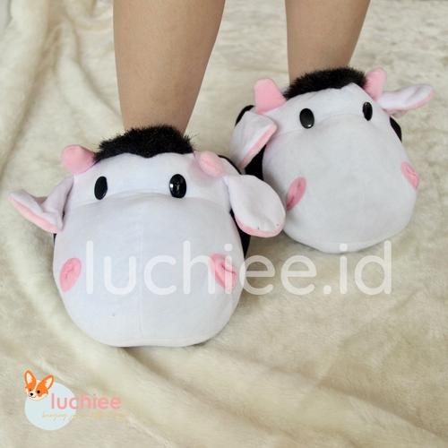 Jual SANDAL SEPATU KAMAR/INDOOR KARAKTER BONEKA SAPI COW HIPPO BULU ...