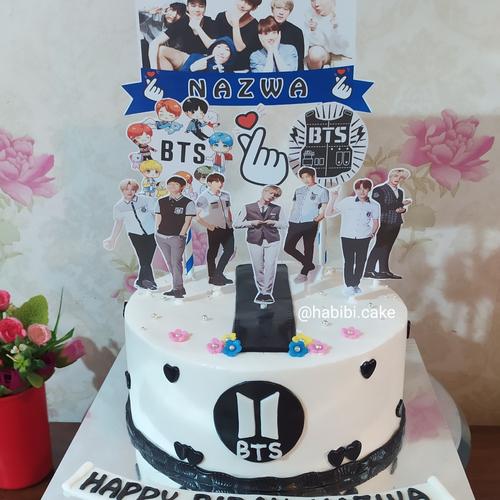 Jual kue ulang tahun bts / bts birthday cake - Putih, diameter 20cm ...
