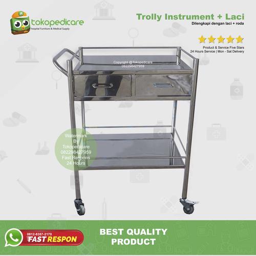 Jual Trolly Instrument 2 Susun + 2 Laci Troli Troly Dorong Medis ...