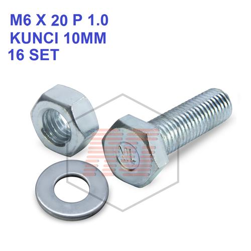 Jual BAUT MUR SET HEX "AG" M6 X 20 | ISI 16PCS - + RING PER - Kota ...