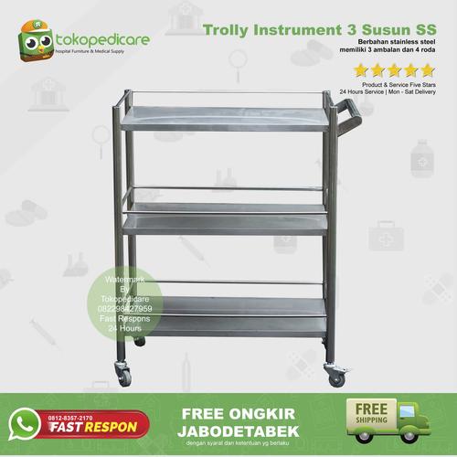 Jual Trolly Instrument 3 Susun Stainless | Troli Medis Trolley 3 Ambal ...