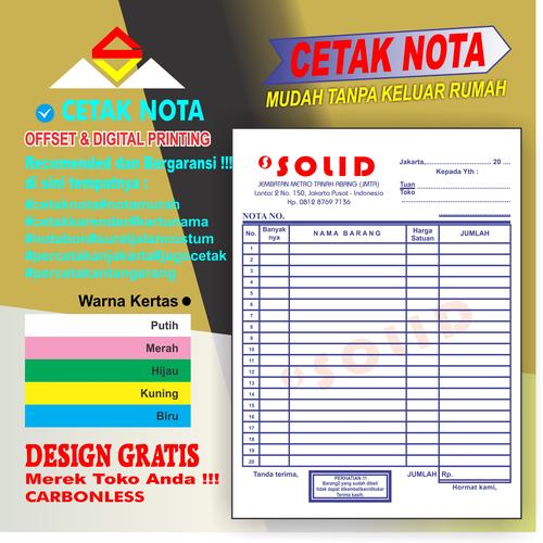 Jual NOTA CUSTOM merek toko 1/2F 3 PLY 1 BUKU - 1 WARNA - Jakarta Barat ...