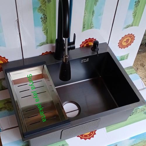 Jual Paket komplit kitchen sink hitam INOBE 6045 / paket kran tarik ...