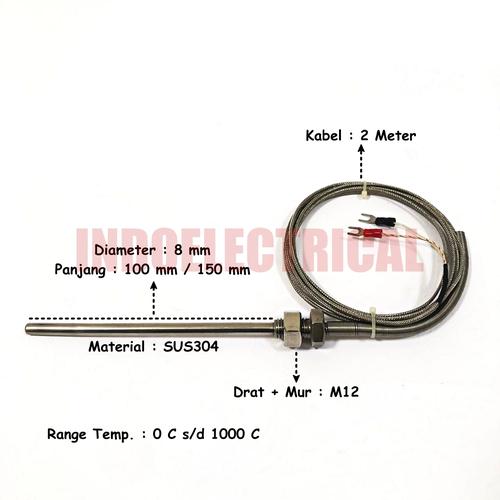 Jual THERMOCOUPLE TYPE K PROBE ( 100 mm atau 150 mm ) - Panjang 100 mm ...