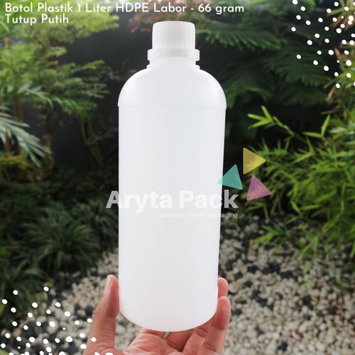 Jual HD373. Botol plastik 1 liter HDPE labor natural tutup putih ...