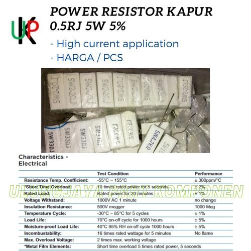 Jual resistor tahanan kapur 0.5RJ 5watt 5% 5W - Kab. Bekasi - UPK Part ...