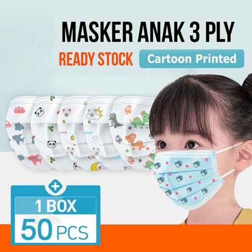 Jual Masker Anak 3ply isi 50 Pcs Earloop 3-14 Tahun Medical Grade - 1 ...