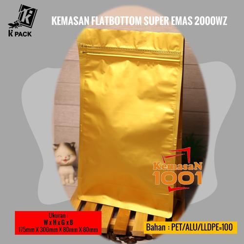 Jual Kemasan Flat Bottom Alufoil Emas 2000 gram + Zipper - Kota Tangerang - KEMASAN 1001 ...
