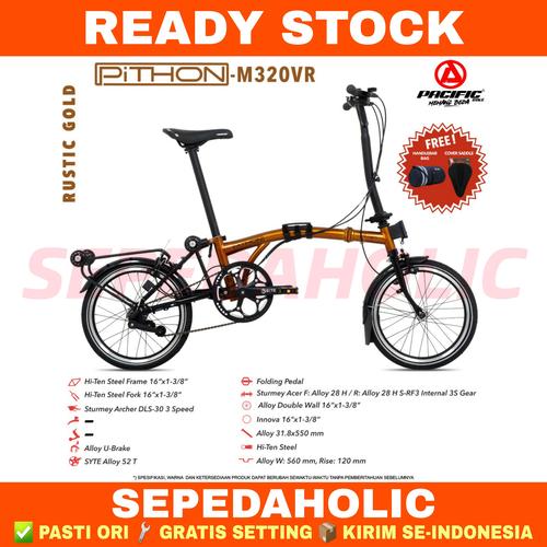 Jual Sepeda Lipat Trifold PACIFIC PITHON 3 Speed - Jet Black - Kab ...