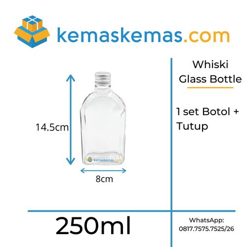 Jual 250ml Botol Kaca Gepeng Bening / Whiski Glass Clear Bottle + Tutup ...
