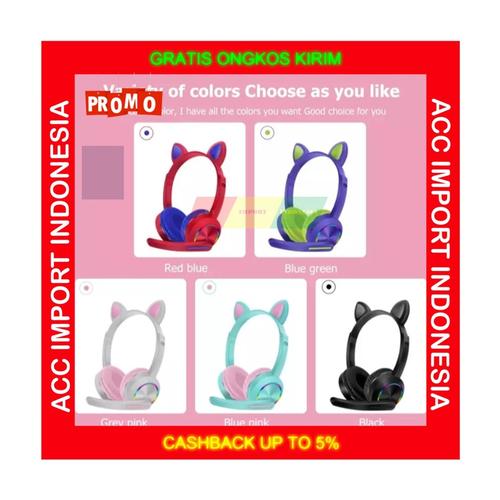 Jual Headphone Gaming Headset Telinga Kucing Cat Ear Pink Lucu ...