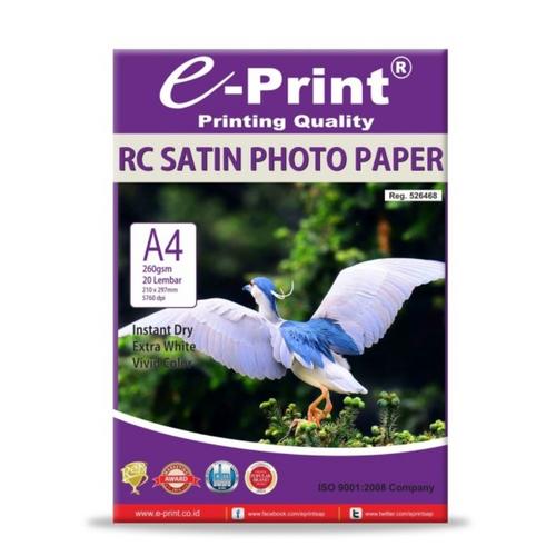 Jual Kertas foto E-print satin 260 GSM A4 isi 20 lembar/kertas foto silky Paper Stationery ...