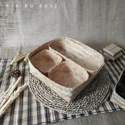 Jual (B032) Besek Bambu 22 cm Sekat 3 |Food Box | Katering |Saji ...