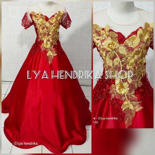Jual gaun merah gold,satin - Kota Magelang - Lya hendrika shop | Tokopedia