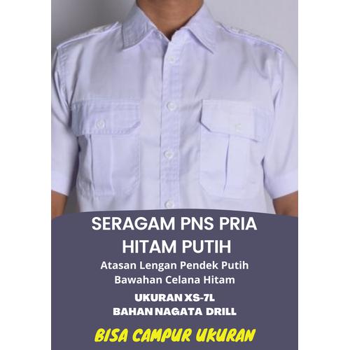 Jual Seragam PNS PDH Pria Hitam Putih Lengan Pendek XS-7L Nagata Drill ...
