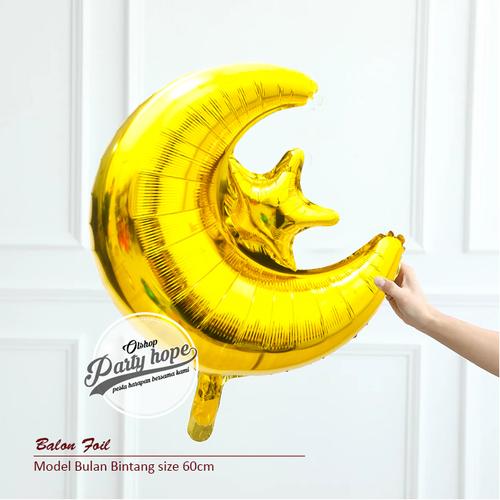 Jual balon foil bulan bintang Gold / balon foil star moon Gold / balon ...