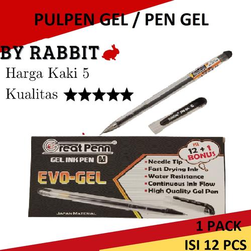 Jual Bulpen Gel / Great Penn EVO-GEL 0.5 mm 12 Pcs Gel Pen / Pulpen ...
