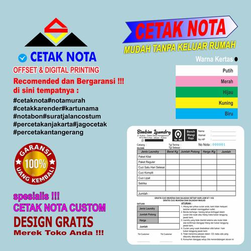Jual Cetak NOTA CUSTOM 1/6F (hvs 1 ply) - 1 warna - Jakarta Barat ...