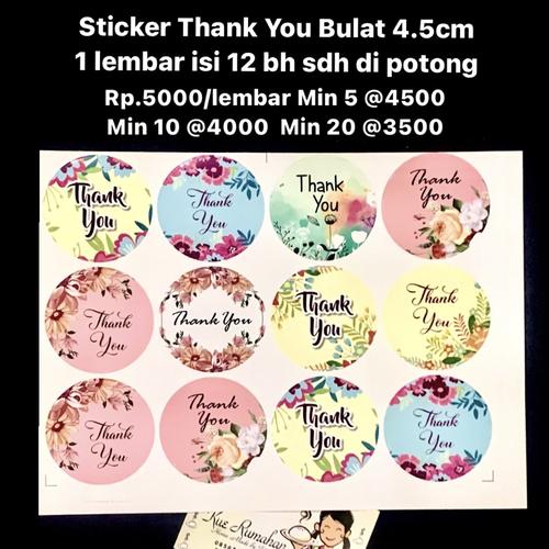 Jual Sticker THANK YOU Bulat 4.5cm 1 lembar isi 12 bh sdh di potong ...