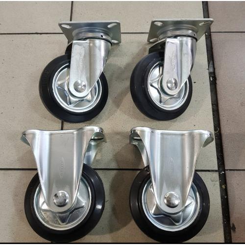 Jual roda caster 4 inchi karet hidup mati/roda toyo rubber 4"putar diam ...