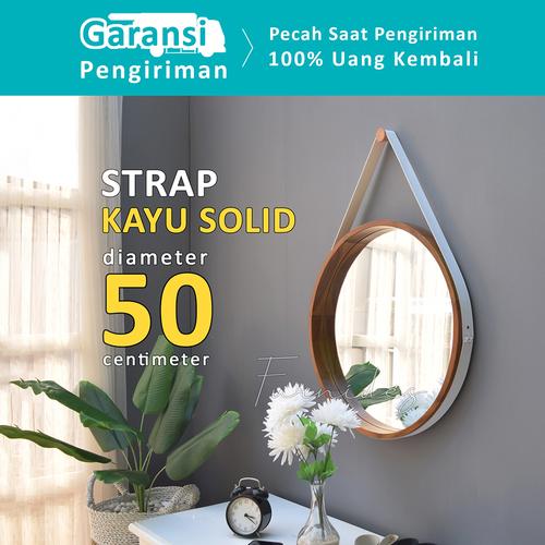 Jual Cermin Bulat Diameter 50 cm | Tali STRAP | Frame KAYU SOLID ...