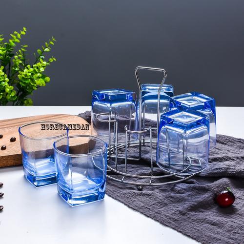 Jual 6pc gelas kaca kristal pougine sterling ice blue segi 4/segi 8 ...