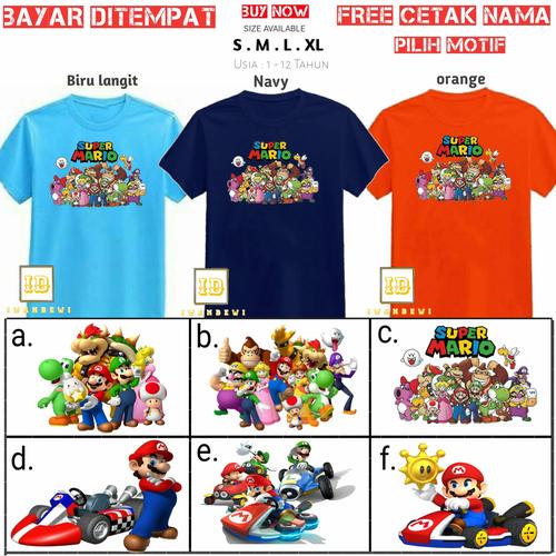 Jual Kaos anak Super mario bross/baju super mario bros anak/Free nama ...