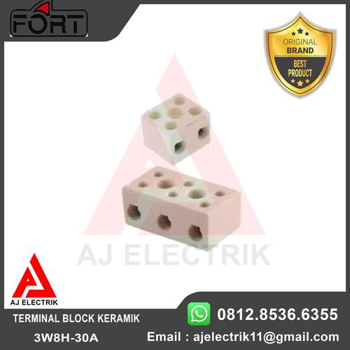 Jual TERMINAL BLOCK KERAMIK FORT / 3W8H-30A / 30A 3P / 3Pole 30Ampere ...