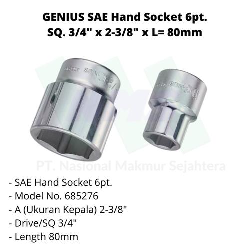 Jual GENIUS SAE Hand Socket 6pt. SQ. 3/4" x L= 80mm - Jakarta Barat ...