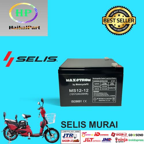 Jual AKI VRLA 12V 12AH SEPEDA LISTRIK SELIS MURAI MAXSTROM MS12-12 ...